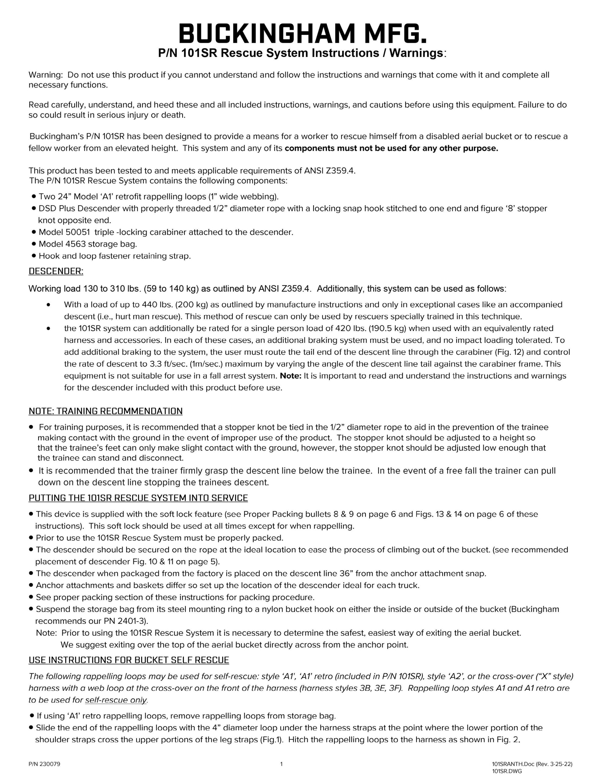 101SR Self Rescue Kit Instructions – 230079 | Buckingham – Instructions ...