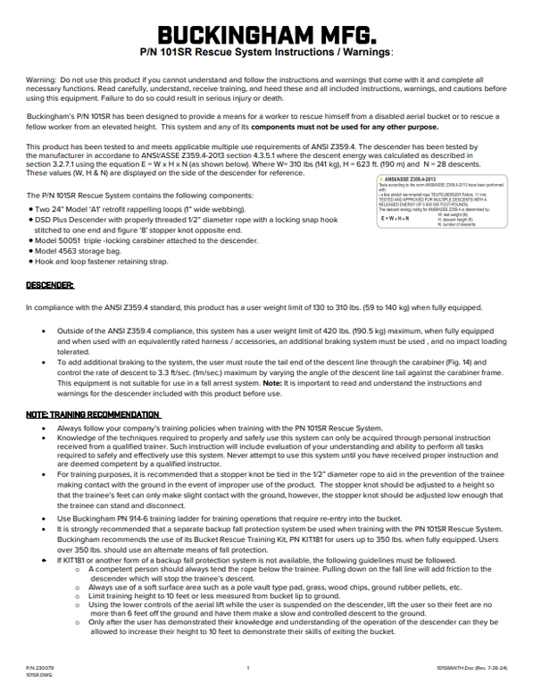 101SR Self Rescue Kit Instructions – 230079 | Buckingham – Instructions ...