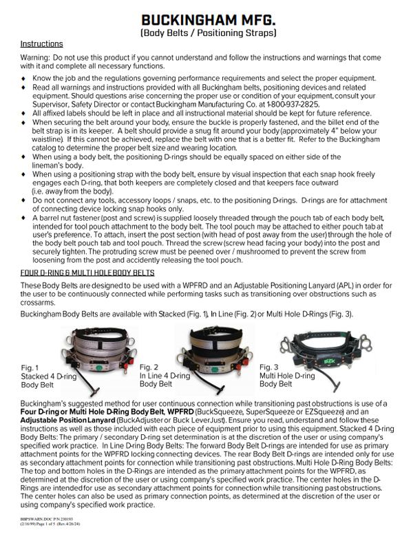 Body Belts and Positioning Straps Instructions/Warnings – 230193 ...