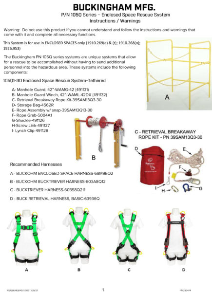 Enclosed Space Rescue System Instructions & Warnings – 230474 ...