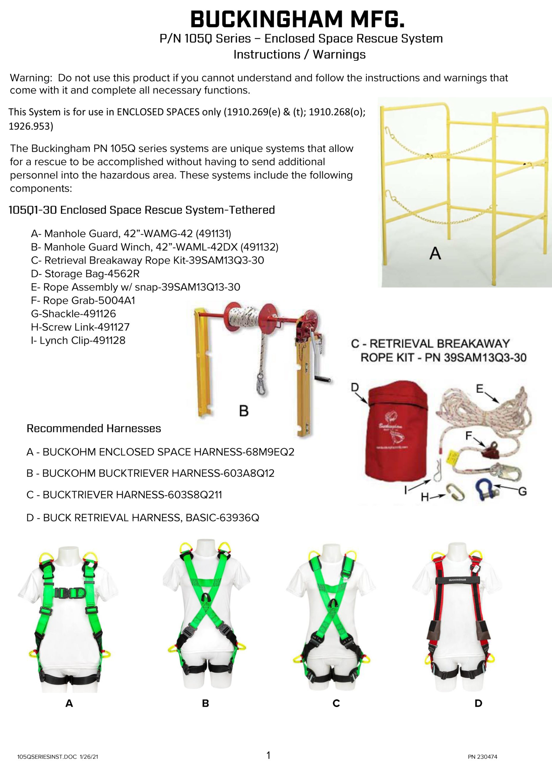 Enclosed Space Rescue System Instructions & Warnings – 230474 ...