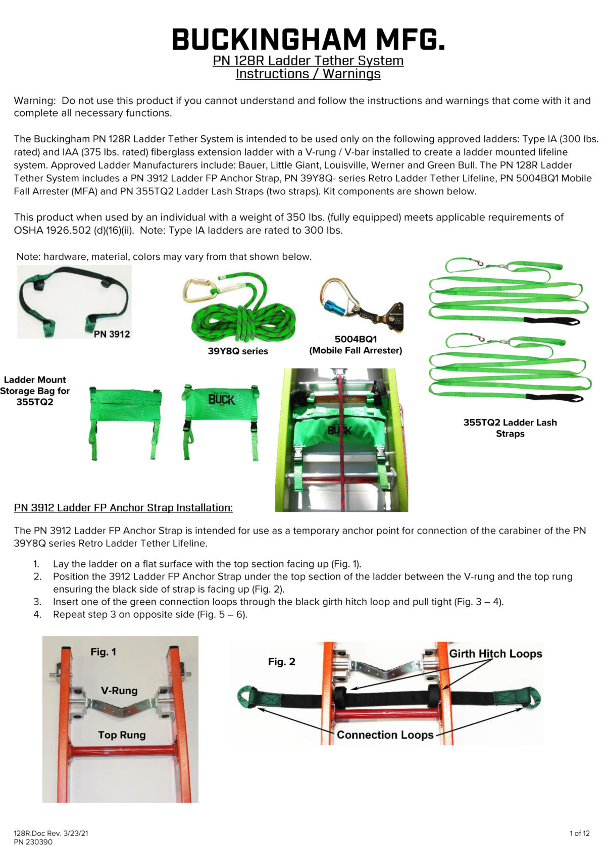 128R Buck Ladder Tether System – 230390 | Buckingham – Instructions ...