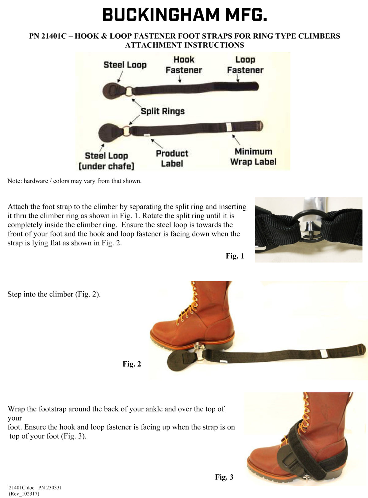 PN 21401C HOOK & LOOP FASTENER FOOT STRAPS FOR RING TYPE CLIMBERS ...