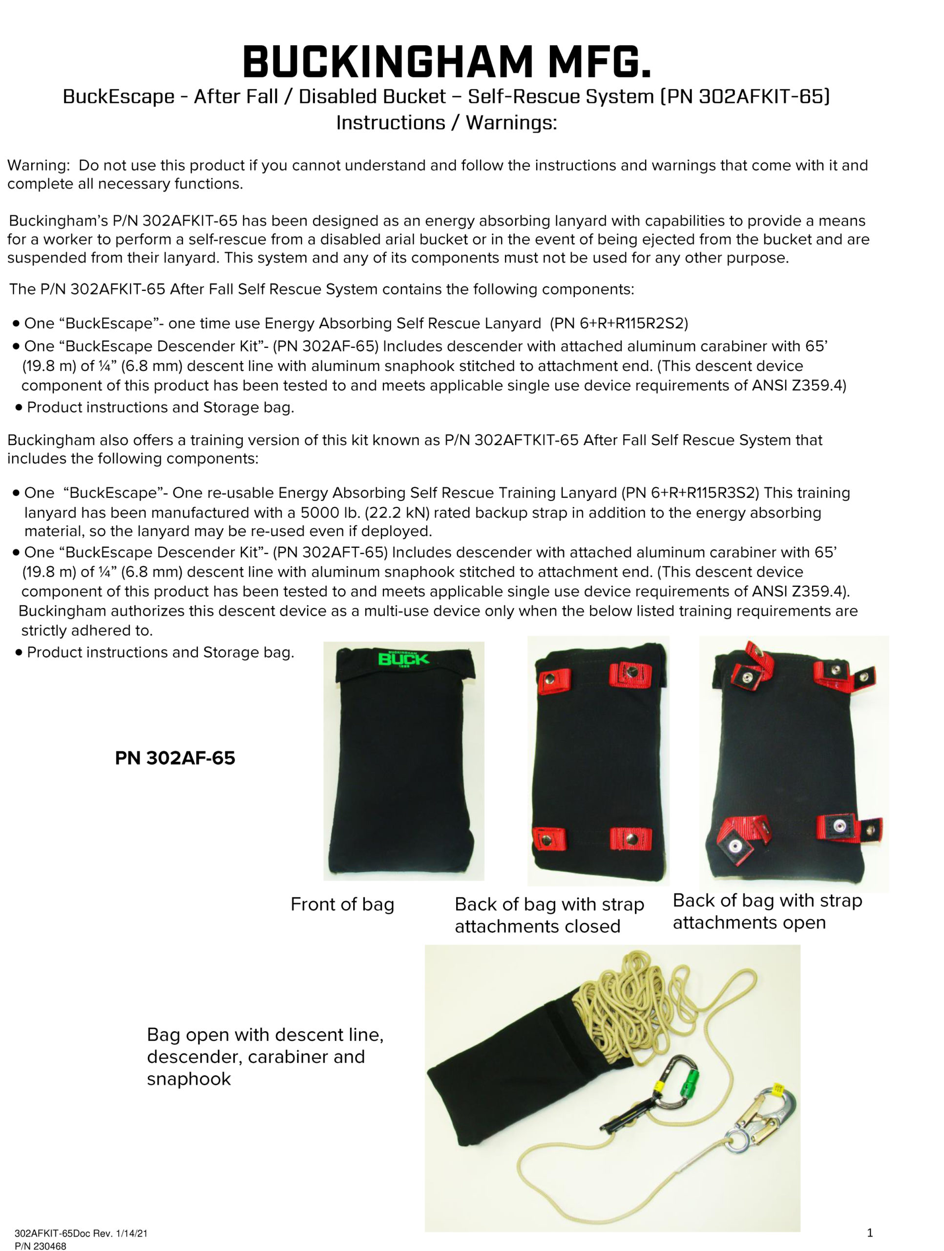 BuckEscape – After Fall / Disabled Bucket Self-Rescue System (PN ...