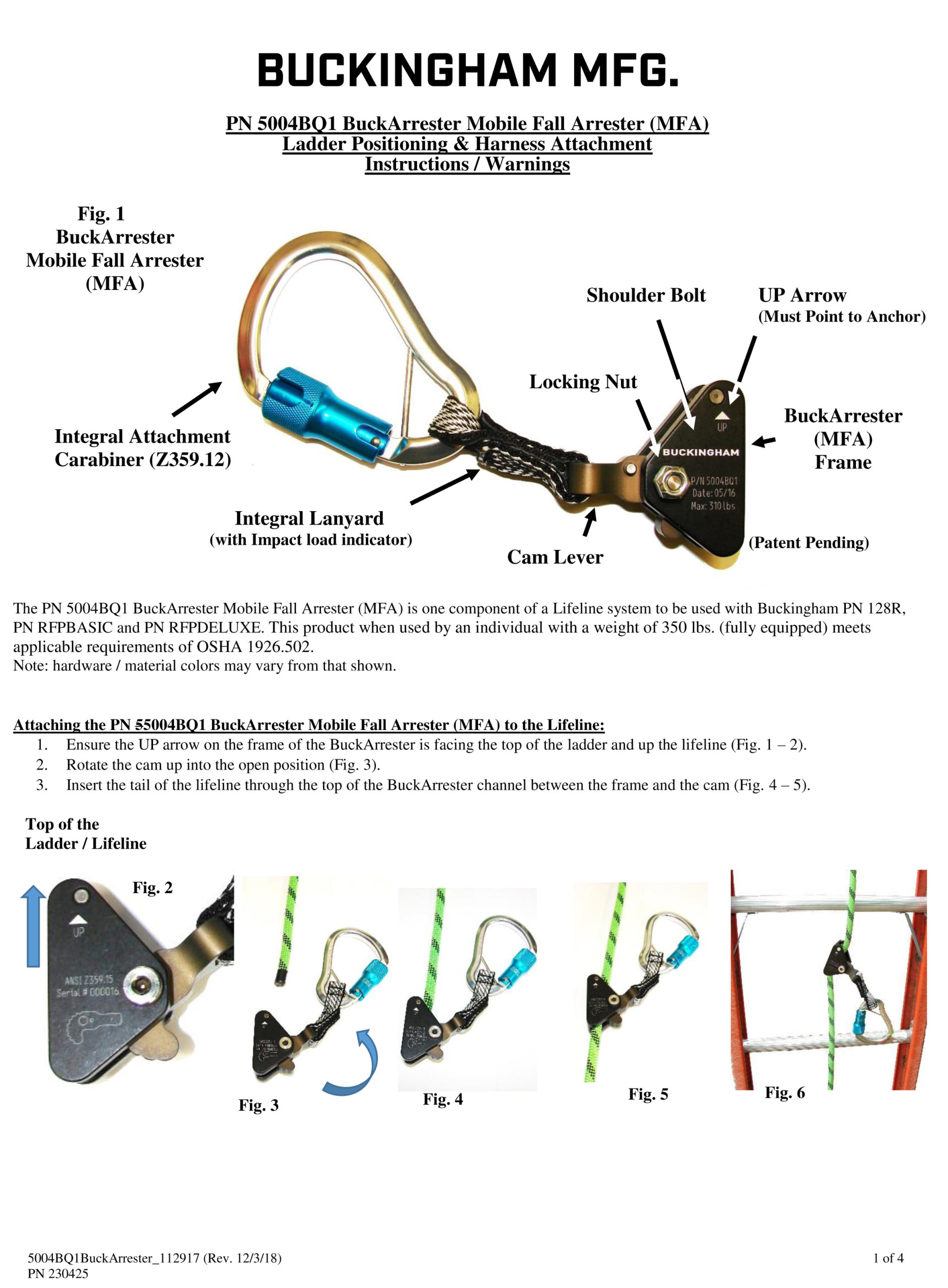 PN 5004BQ1 BuckArrester Mobile Fall Arrester (MFA) Ladder Positioning ...