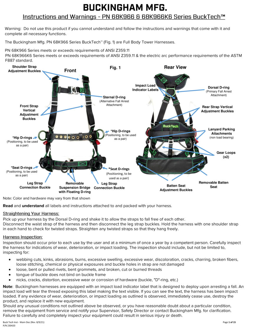 BuckTech™ Harness Instructions & Warnings – 230420 | Buckingham ...
