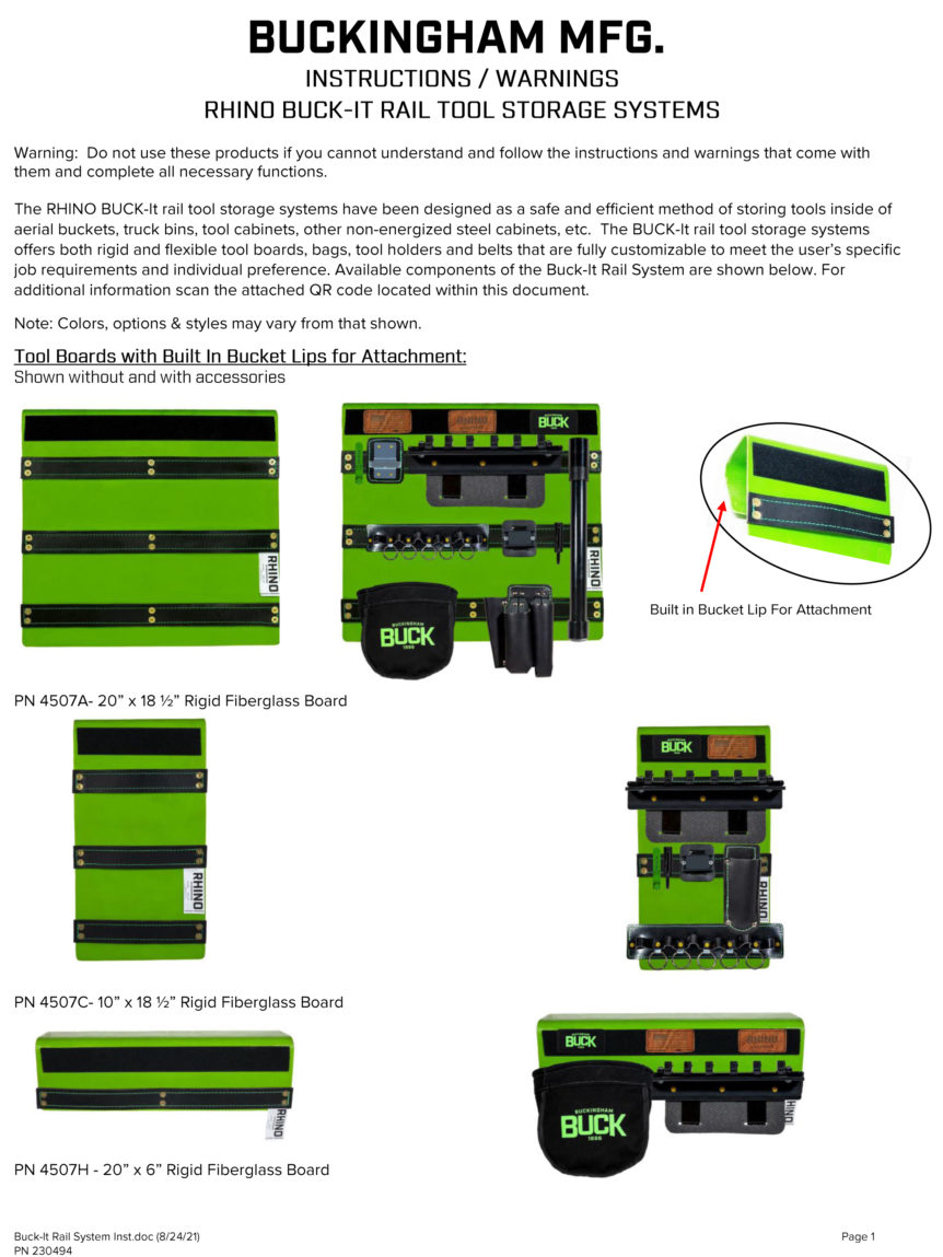 Buck-It Rail System Instructions & Warnings – 230494 | Buckingham ...