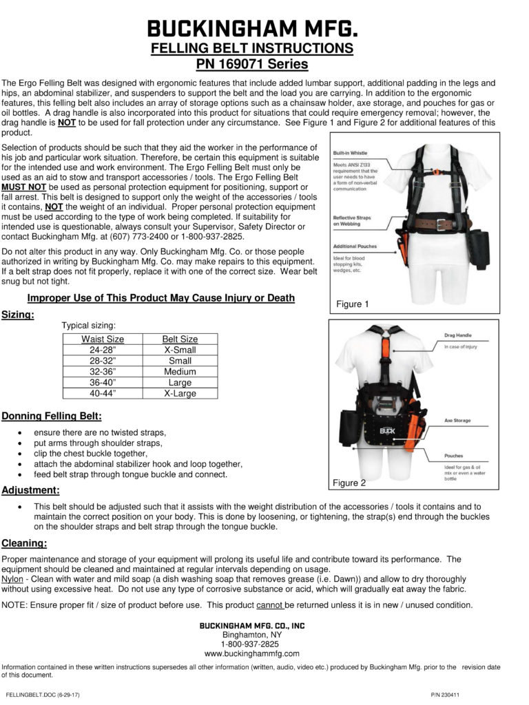 Felling Belt PN 169071 Series Instructions – 230411 | Buckingham ...