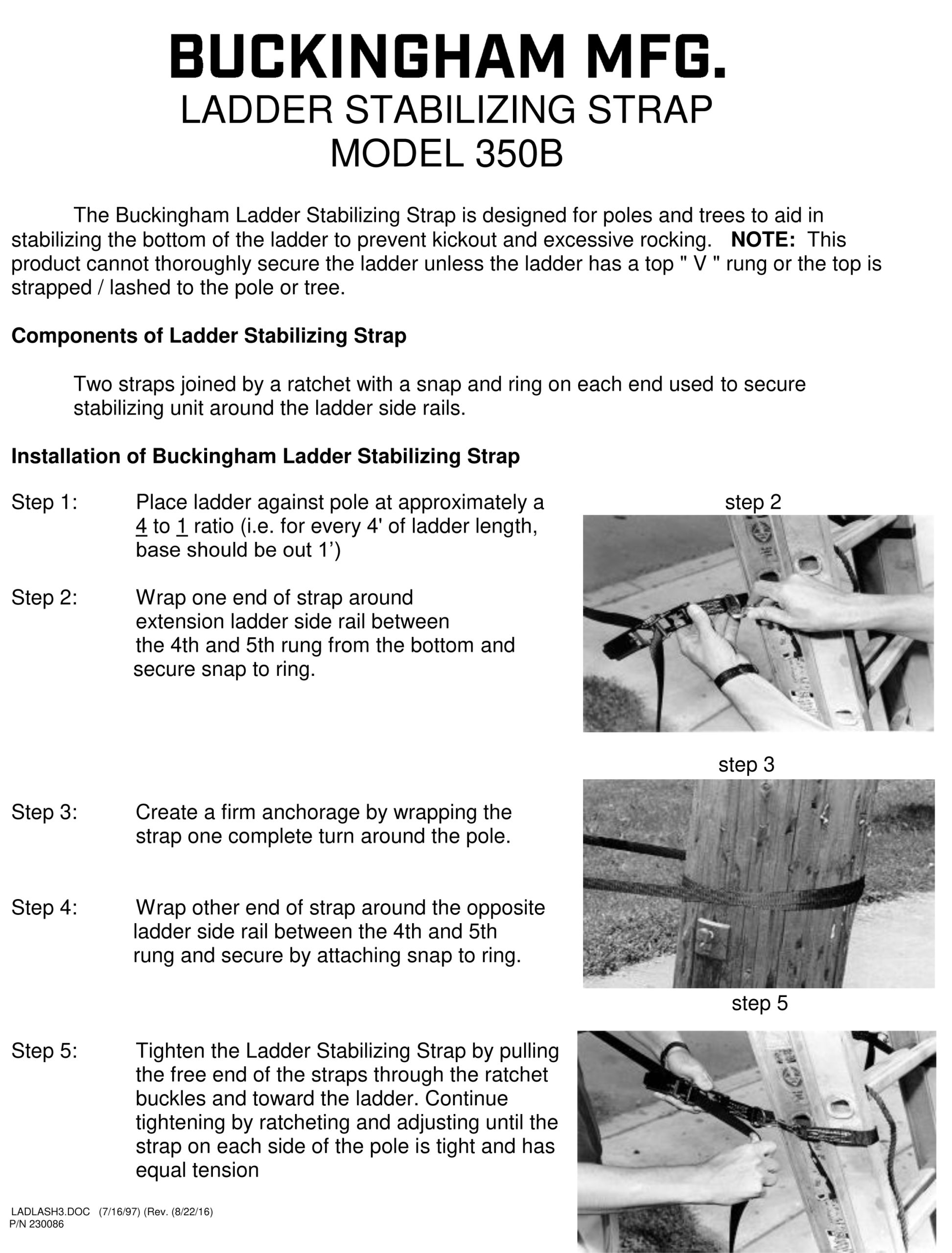 350B Ladder Stabilizing Strap – 230086 | Buckingham – Instructions ...