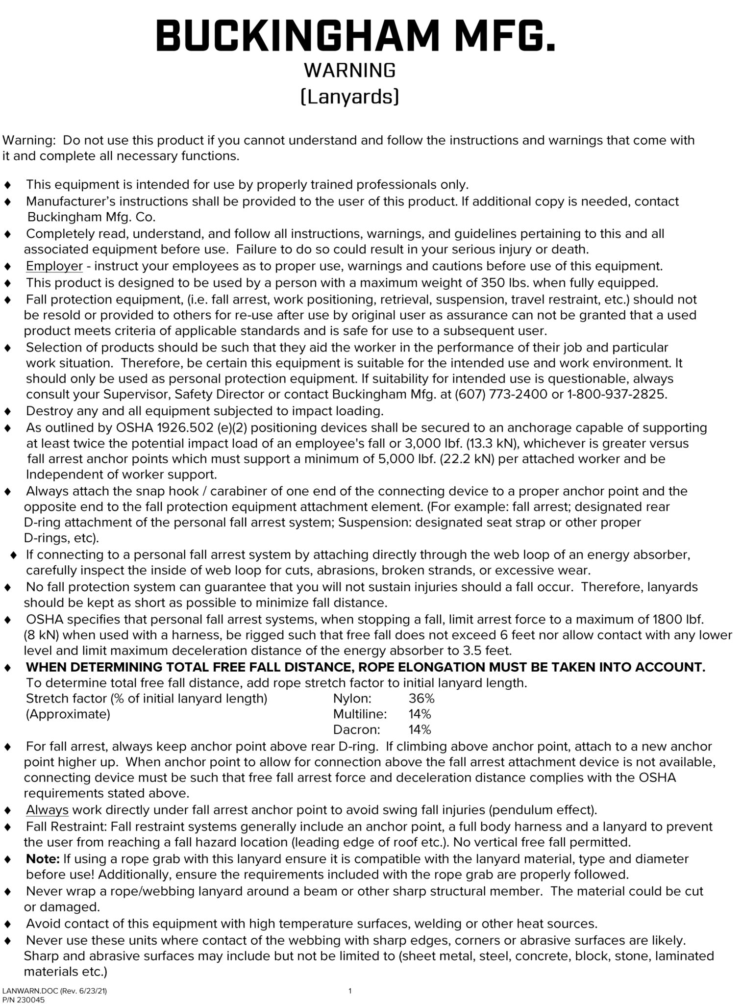 Lanyard Warning Instructions – 230045 | Buckingham – Instructions ...