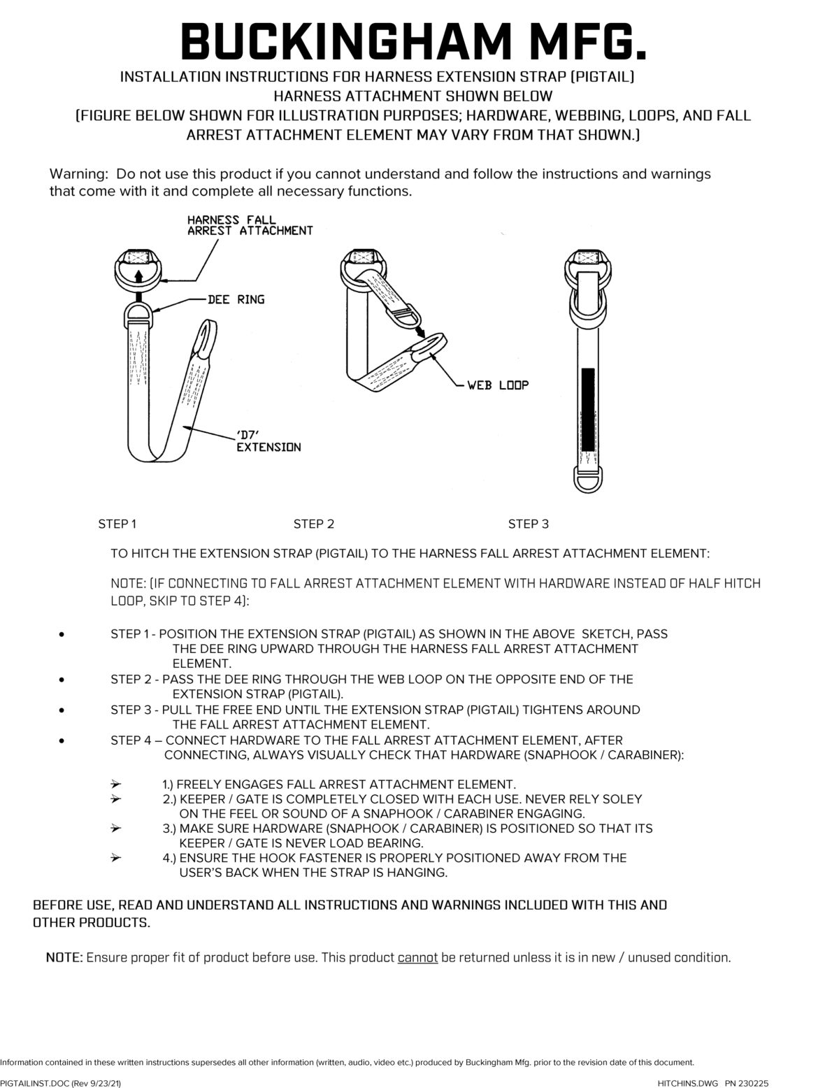 Harness Pigtail Instructions & Warnings – 230225 | Buckingham ...