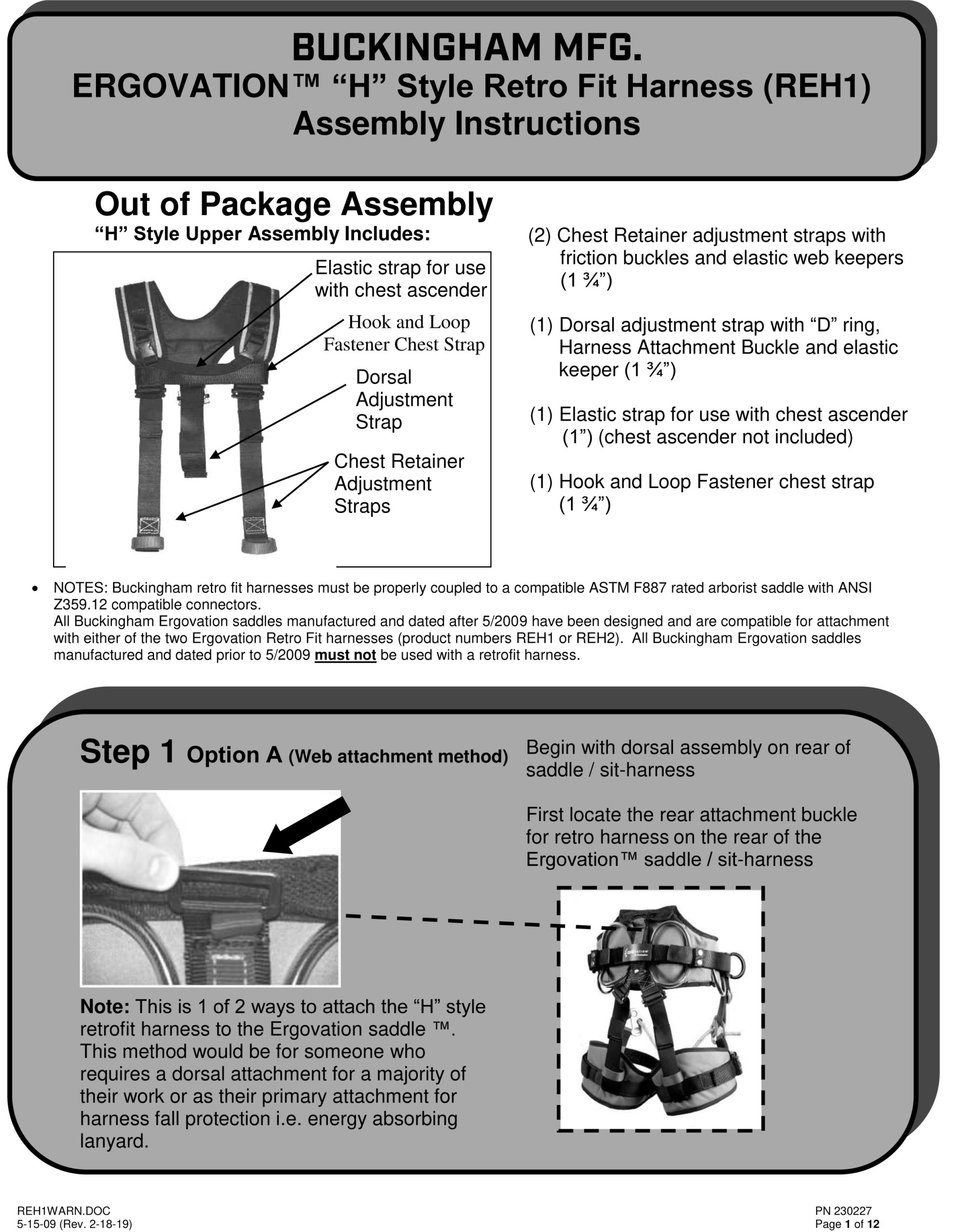 Ergovation “H” Style Retro Fit Harness REH1 Assembly Instructions ...