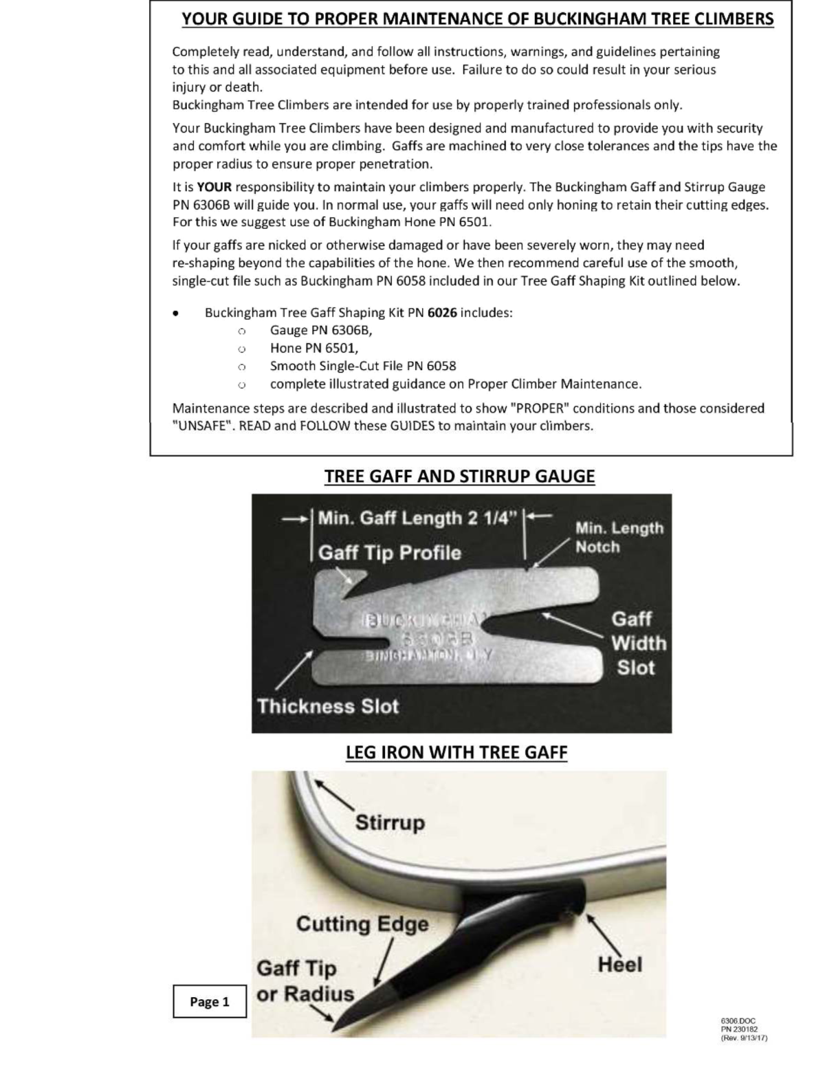 Tree Gaff Maintenance Guide – 230182 | Buckingham – Instructions & Warnings