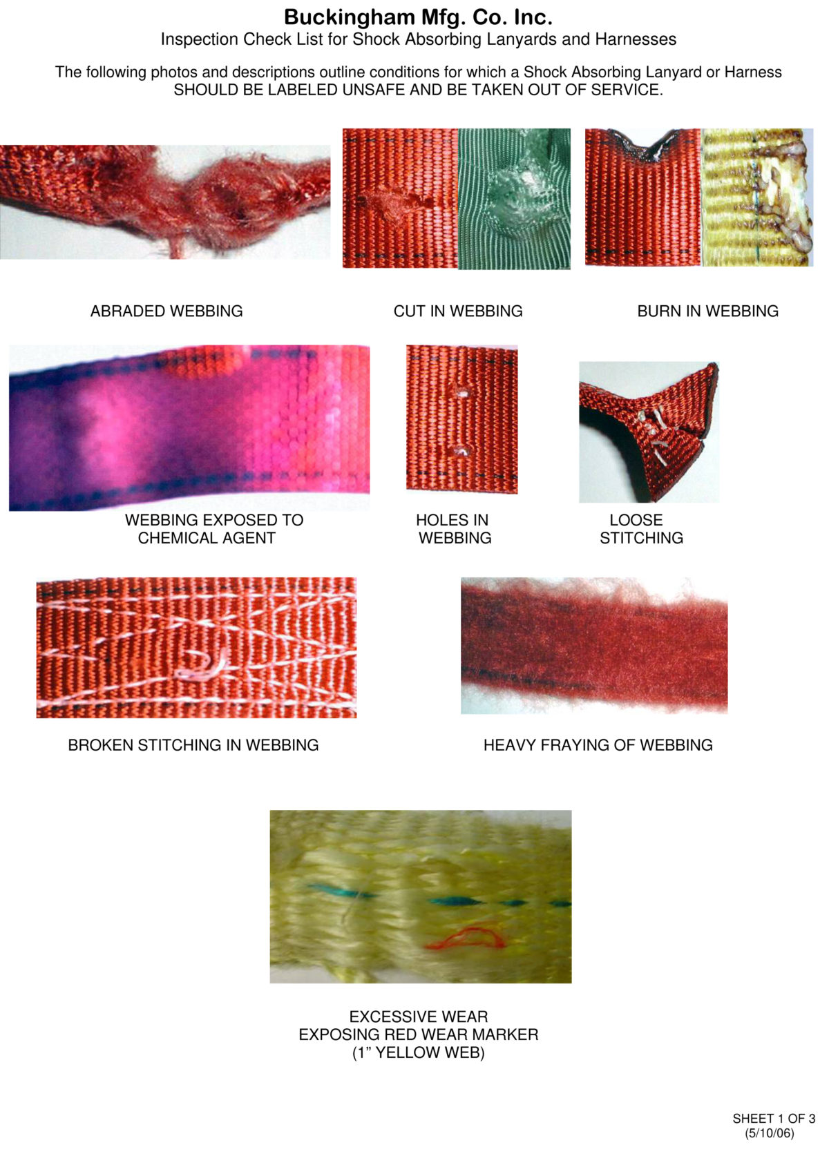 Lanyard/Harness Inspection | Buckingham – Instructions & Warnings