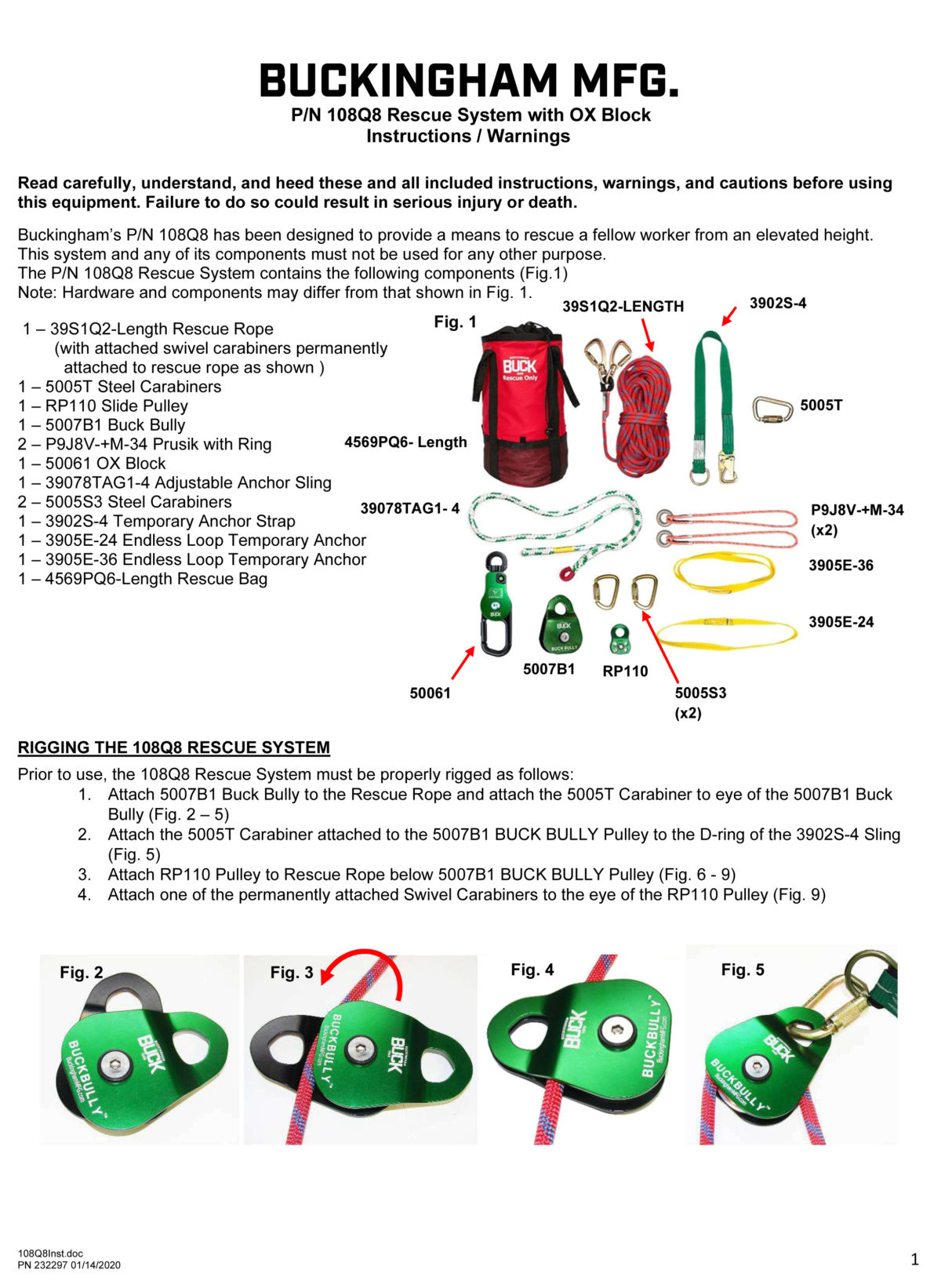 P/N 108Q8 Rescue System with OX Block Instructions / Warnings – 232297 ...