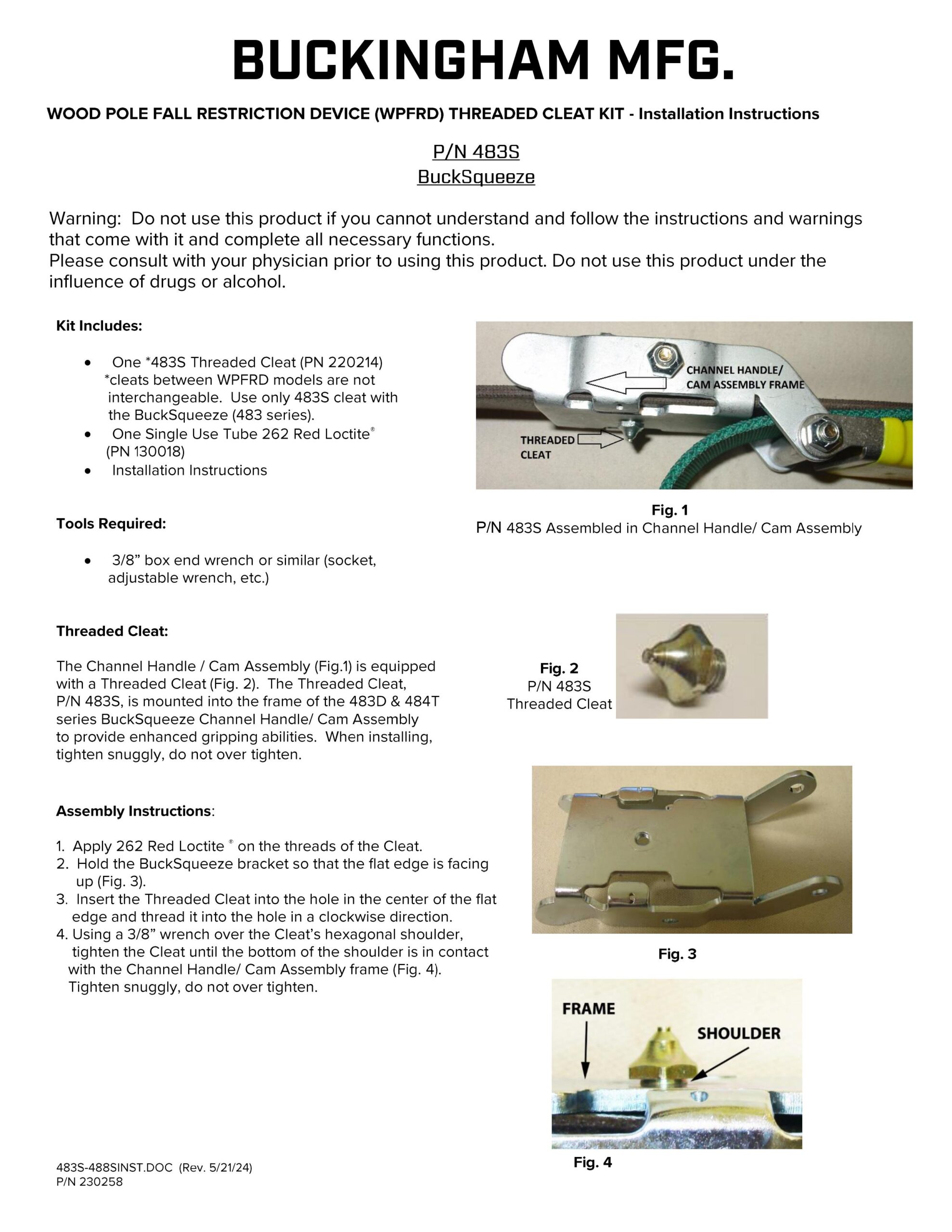 BuckSqueeze™ Threaded Cleat Instructions & Warnings – 230258 ...
