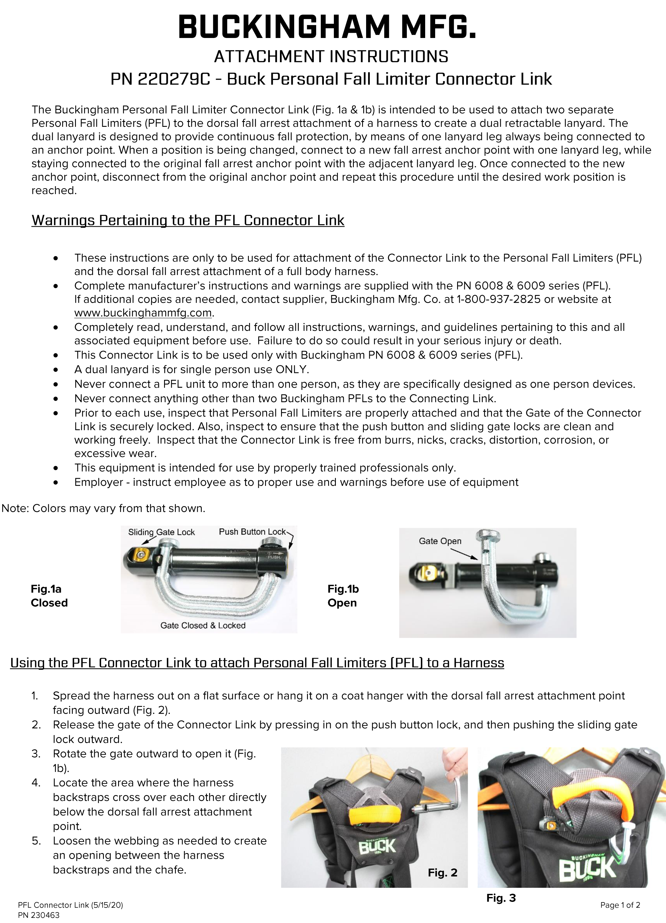 Buck Personal Fall Limiter Connector Link Instructions – 230463 ...