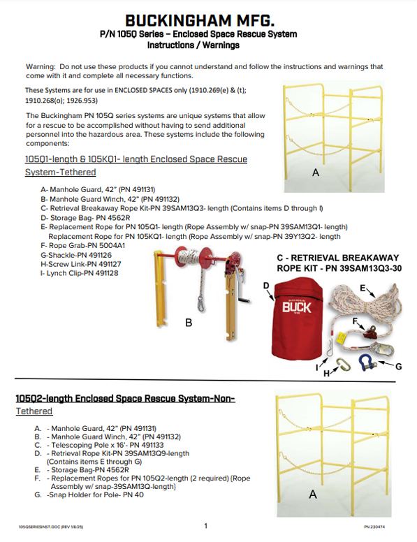 Enclosed Space Rescue System Instructions & Warnings – 230474 ...