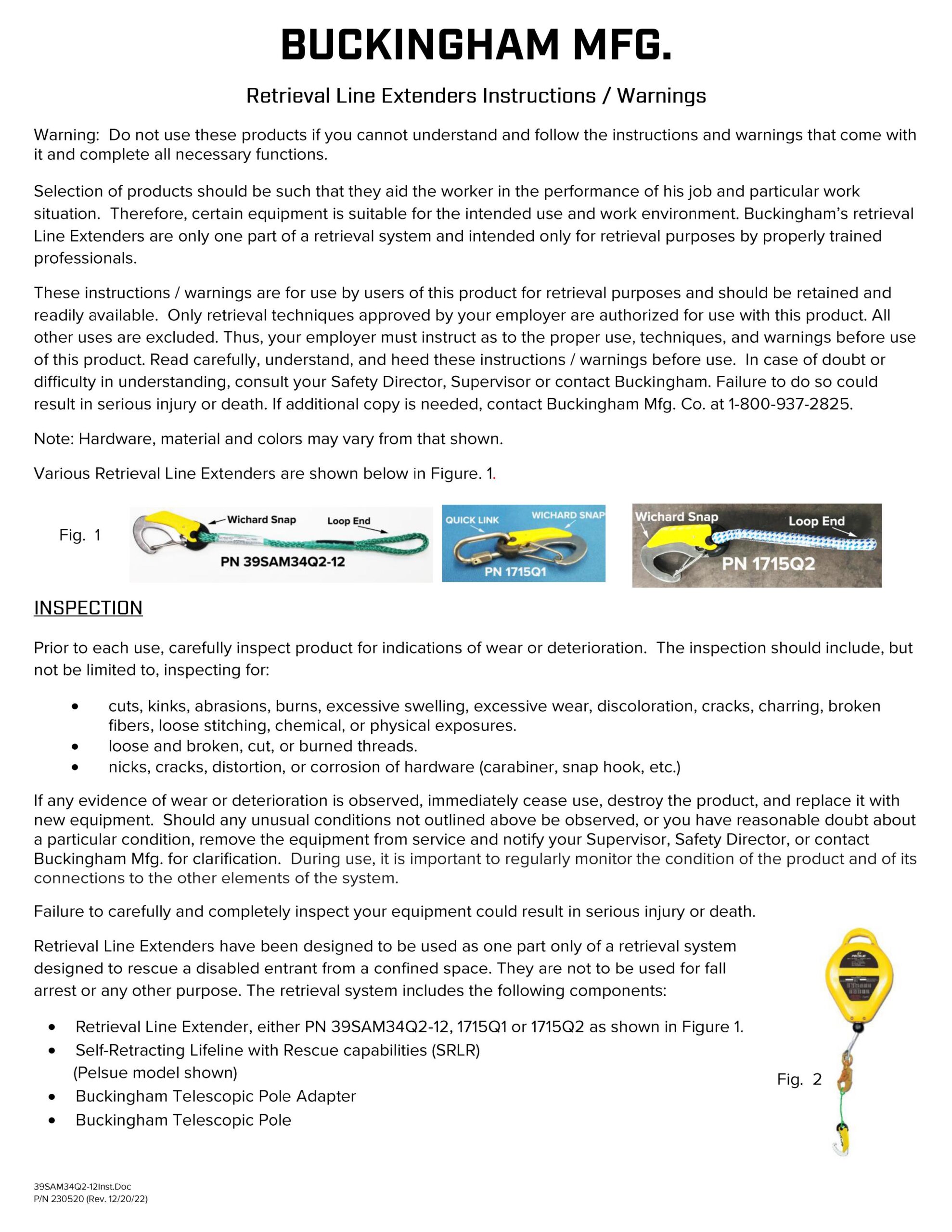 PN 39SAM34Q2-12 Retrieval Line Extender Instructions / Warnings ...