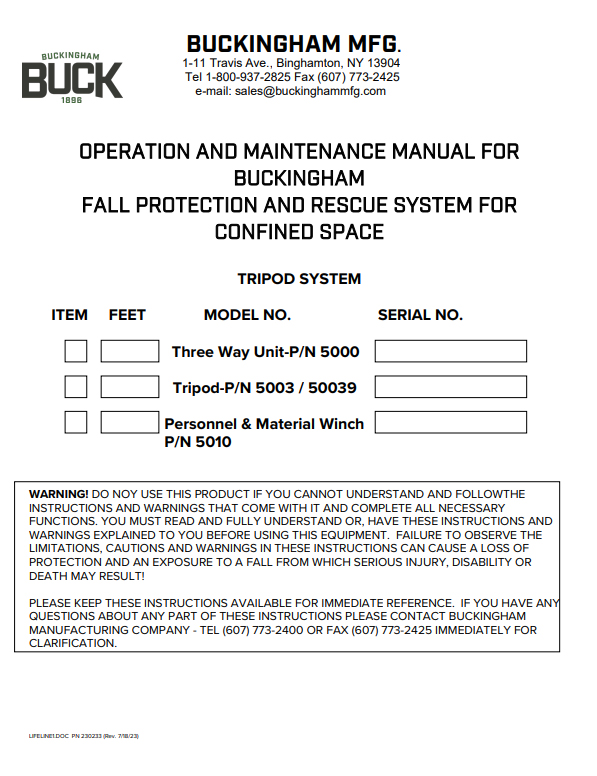 Operation & Maintenance Manual for Buckingham Fall Protection & Rescue ...