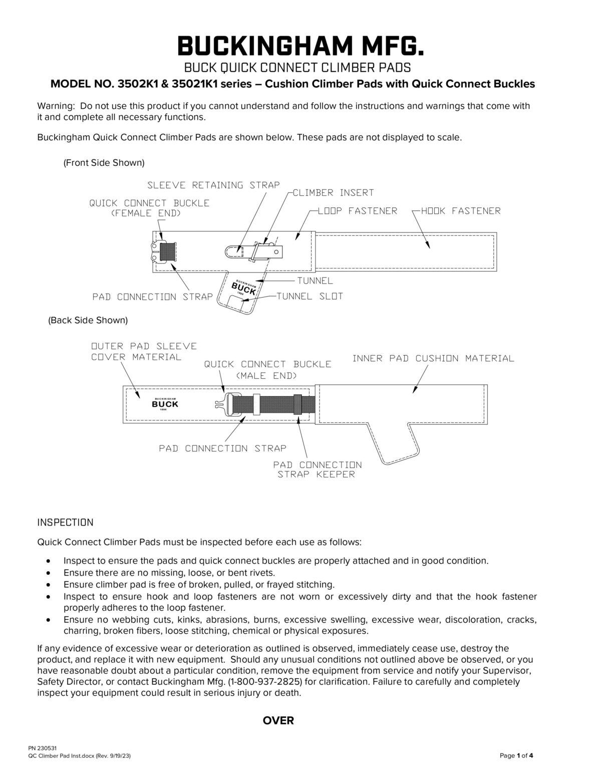 Quick Connect Climber Pad Instructions – 230531 | Buckingham ...