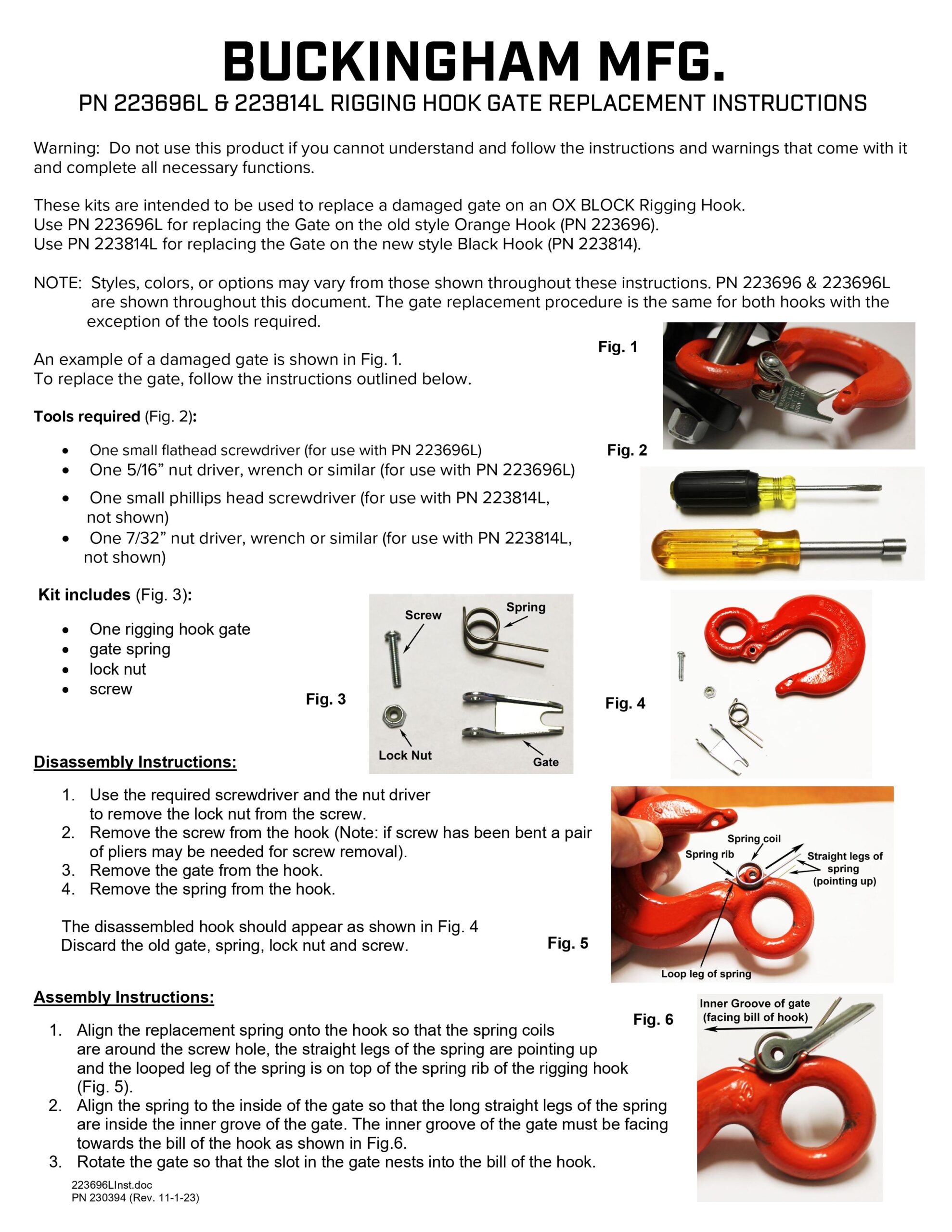 Rigging Hook Gate Replacement Instructions – 230394 | Buckingham ...