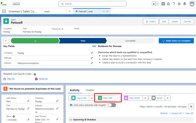 Creating A Lead | Buckingham – Instructions & Warnings